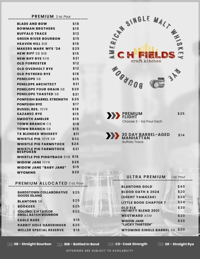 Menus - CH Fields Craft Kitchen