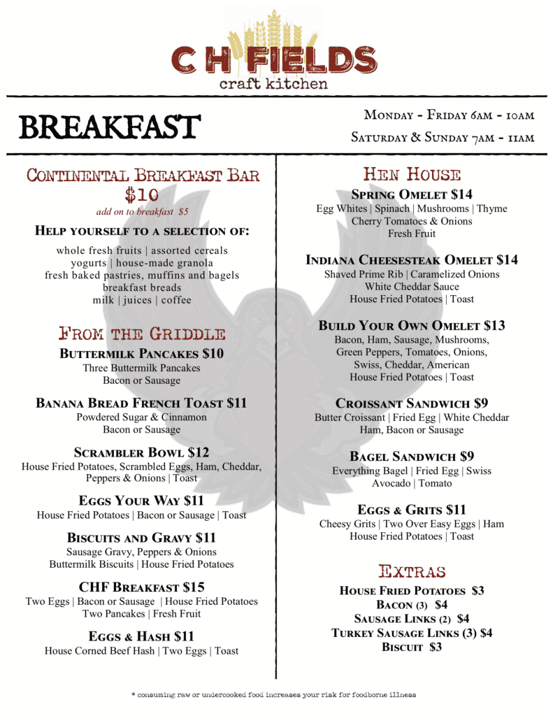 Menus - CH Fields Craft Kitchen