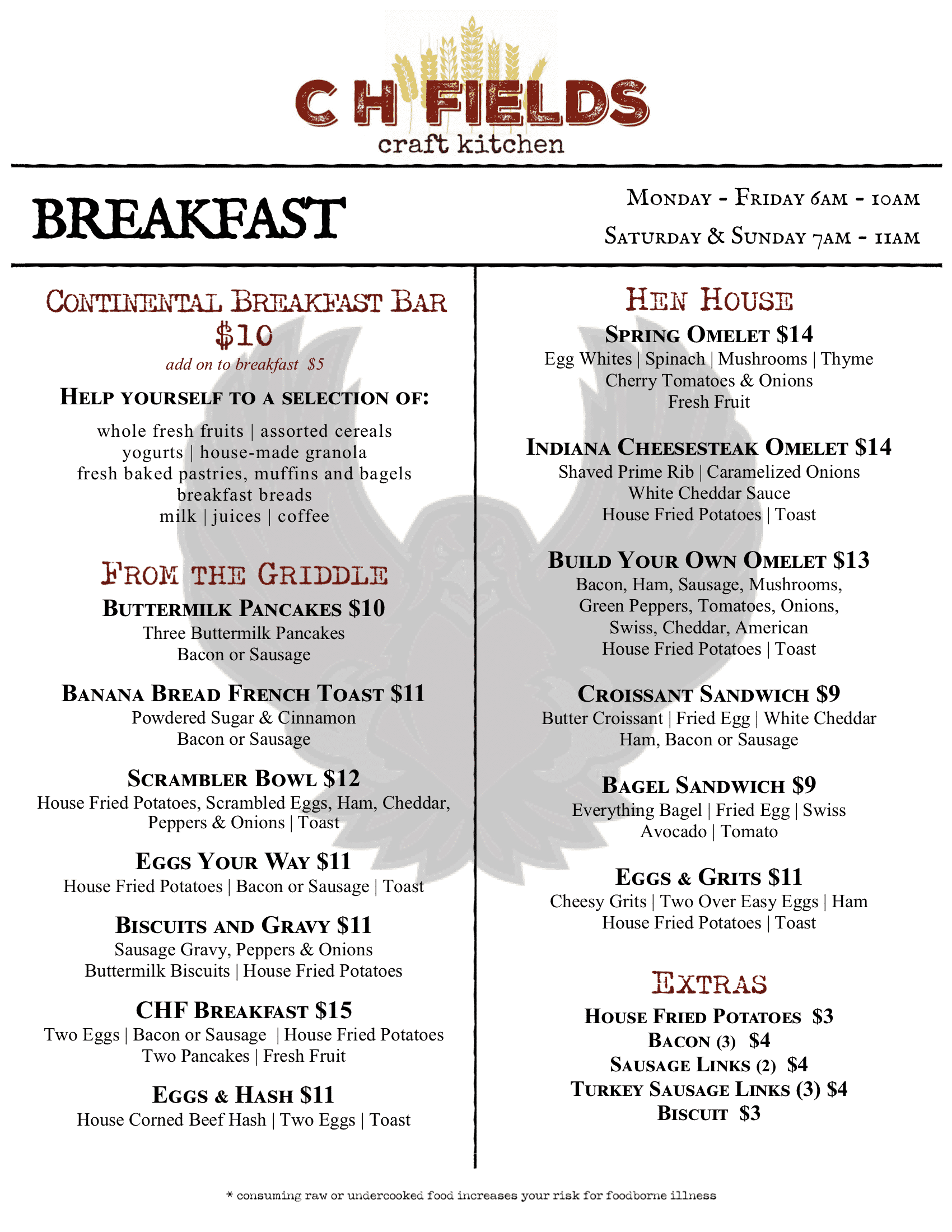 Menus - CH Fields Craft Kitchen