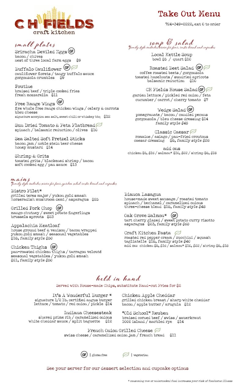 Menus - CH Fields Craft Kitchen