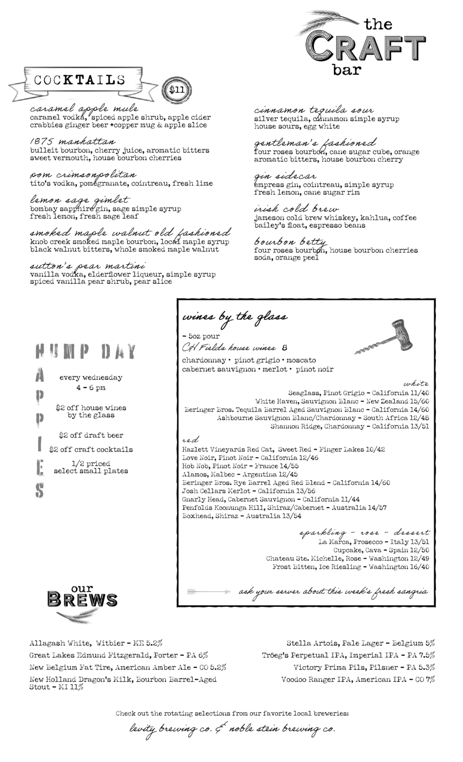 Menus - CH Fields Craft Kitchen