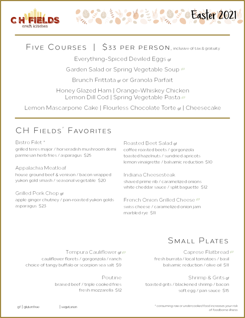 Menus - CH Fields Craft Kitchen