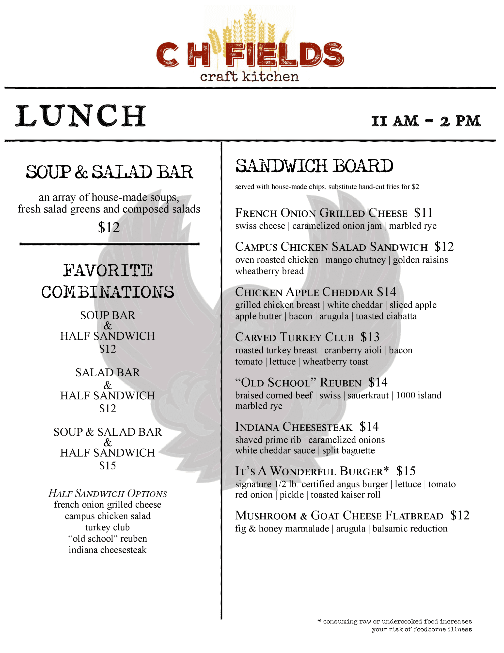 Menus - CH Fields Craft Kitchen