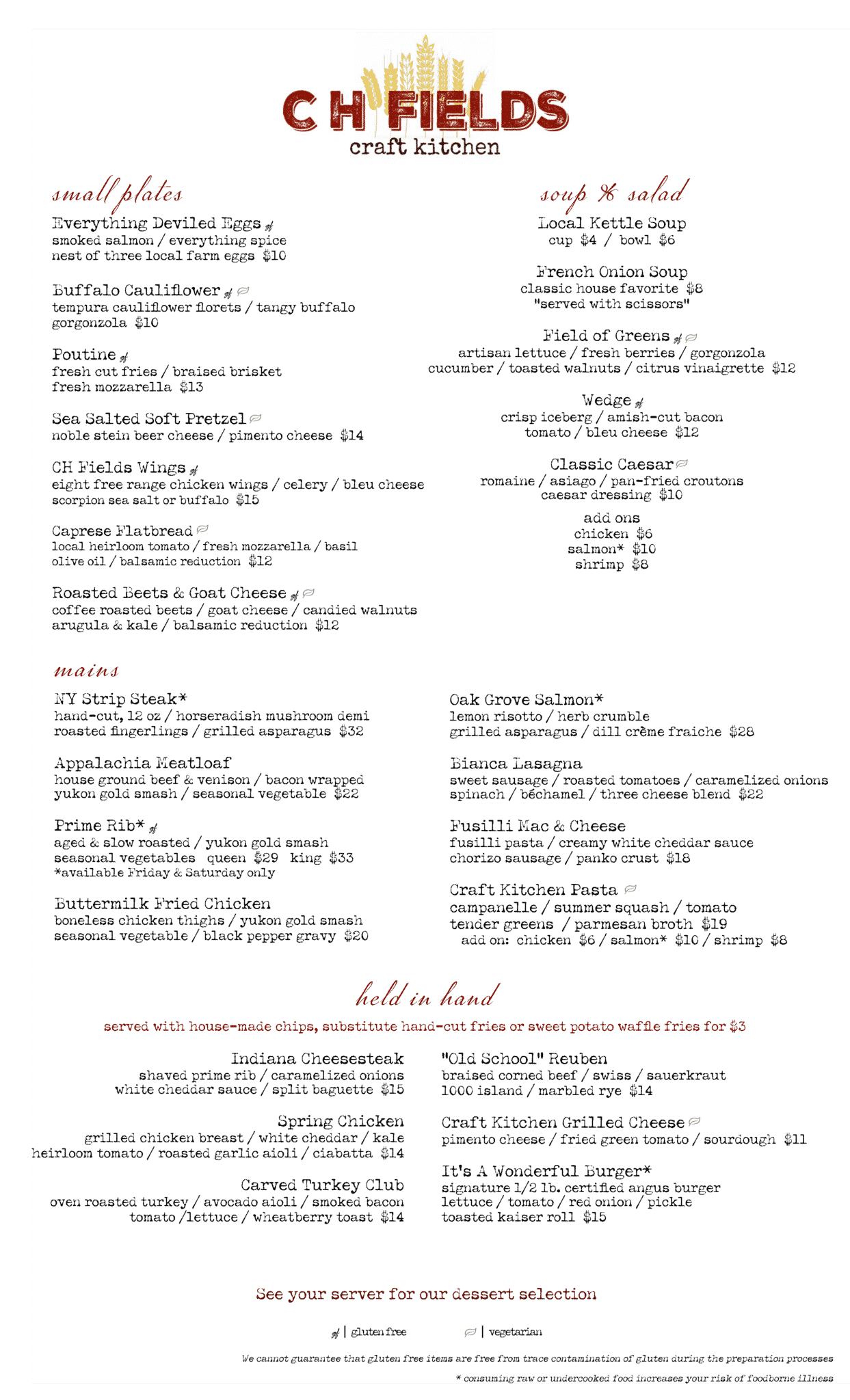 Menus - CH Fields Craft Kitchen