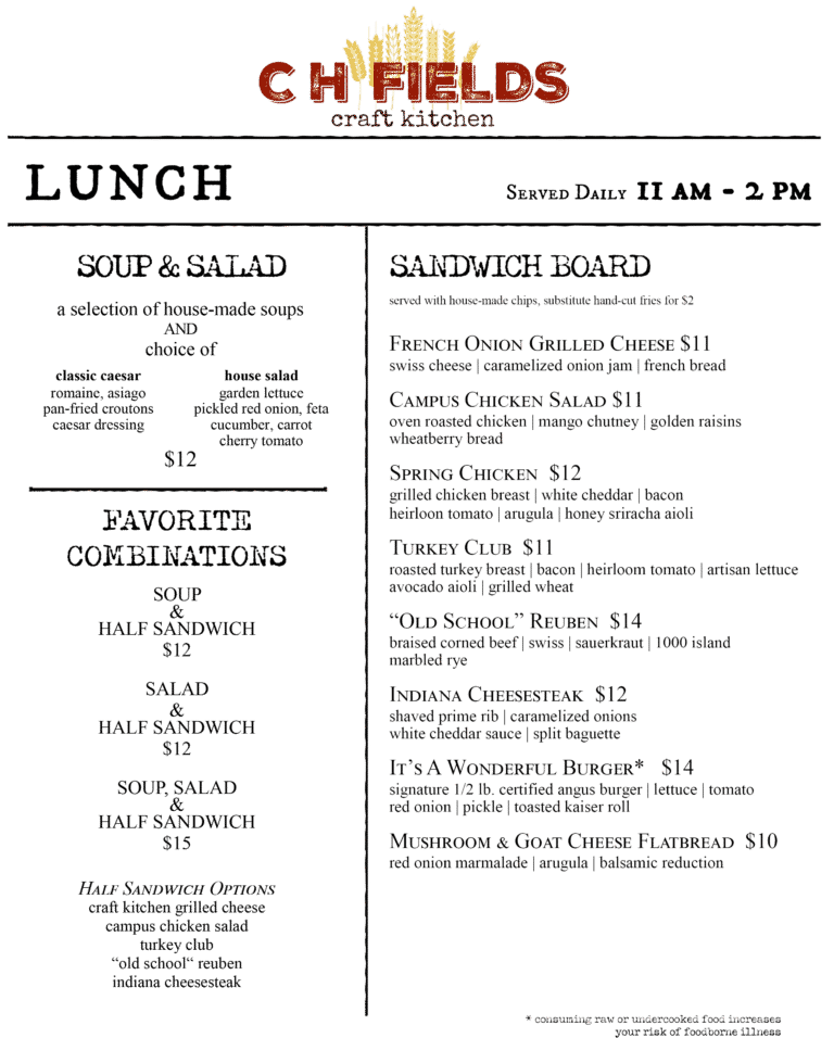 Menus - CH Fields Craft Kitchen